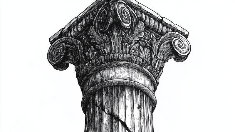 An Illustration Depicting a Section of a Wooden Column in Line Art ...