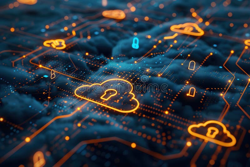 Secure Data Backup System Illustration with Glowing Digital Locks and ...