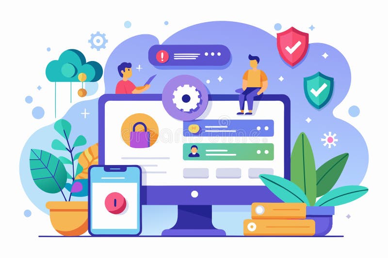 An Illustration Depicting a Secure Login Process with Two Figures, a ...