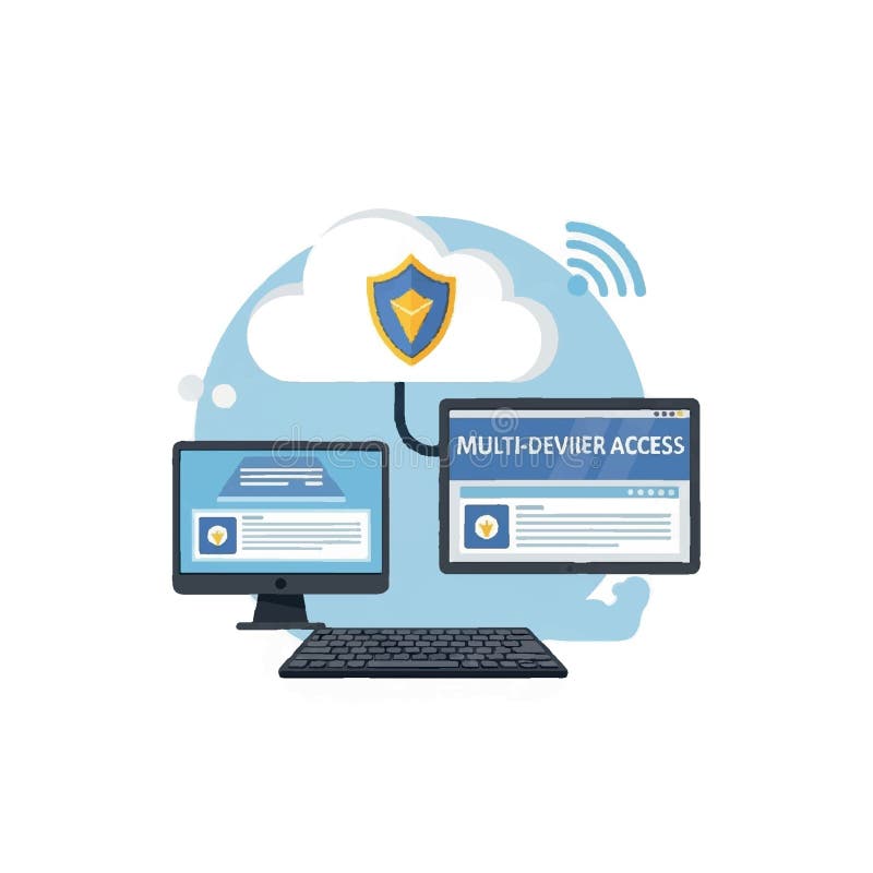 Cloud Computing Security and Multi Device Access Concept with Shield Icon Stock Vector ...