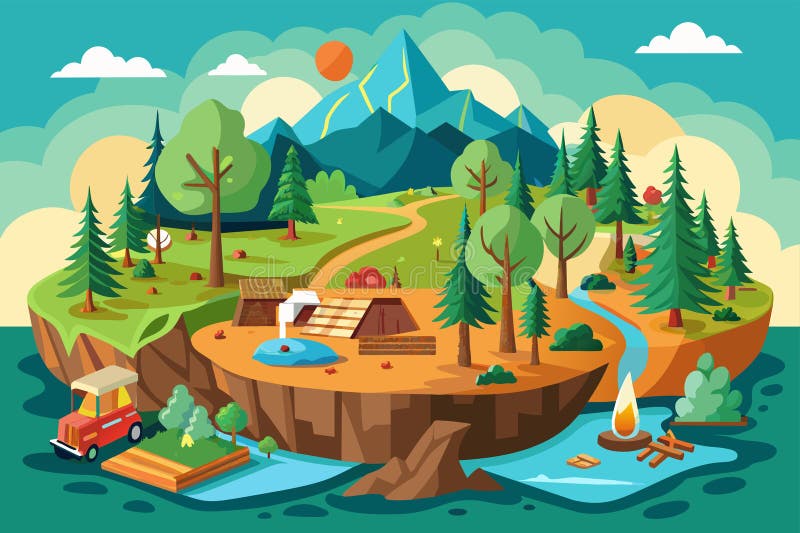 An Illustration Depicting a Small, Forested Island at the Top of a ...