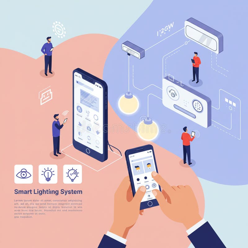 Illustration Depicting a Smart Lighting System. Stylized People ...