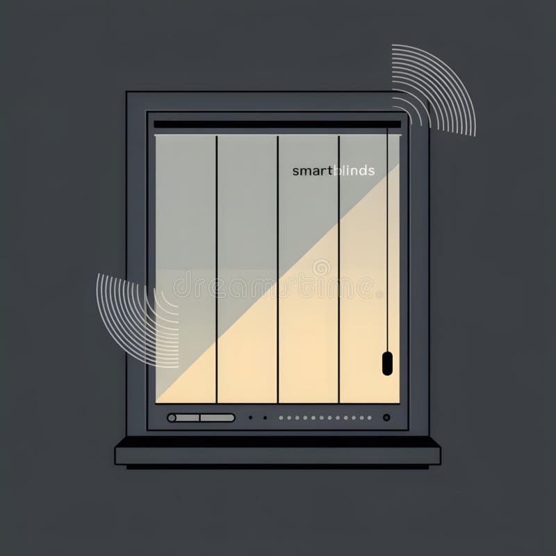 Smart Blinds Illustration Showing Automated Vertical Blinds in Dark ...