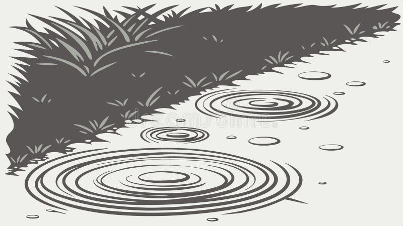 Stylized Water Surface with Ripples and Plant Elements Vector Design ...