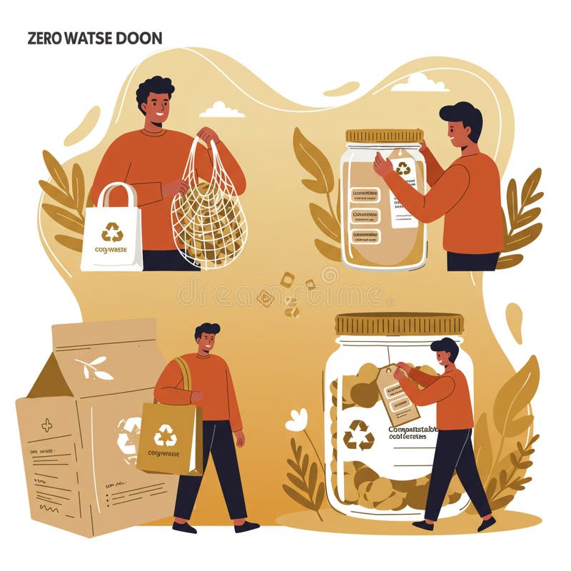 Illustration Depicting Sustainable Practices. Features a Man Engaging in Zero-waste Stock ...