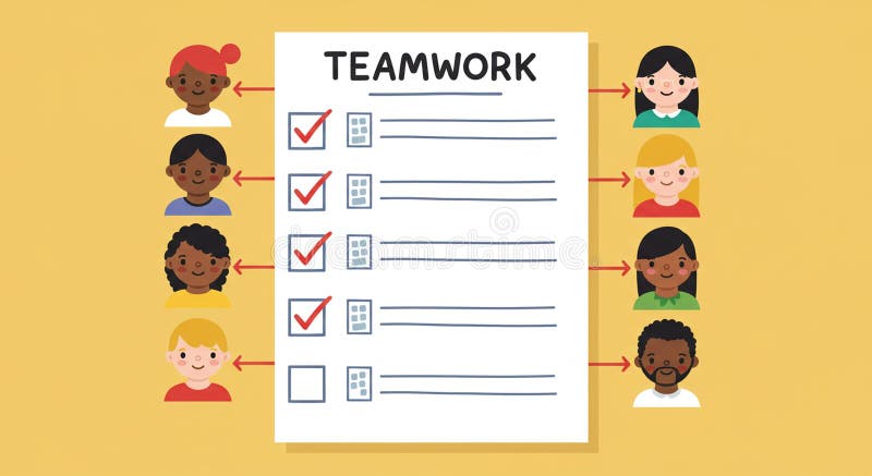 Illustration Depicting a Teamwork Concept. a Central Checklist, Labeled ...