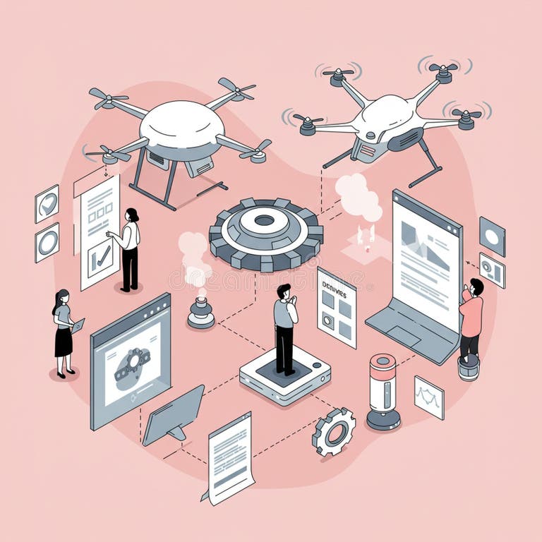 An Illustration Depicting a Technology-themed Environment with People ...