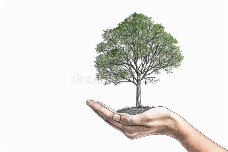 Tree Growing from a Hand stock illustration. Illustration of support ...