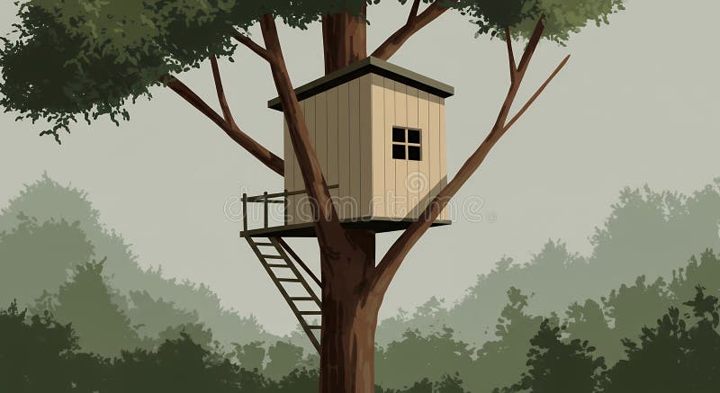 Rustic Treehouse Nestled among Branches in a Serene Forest Scene Stock ...