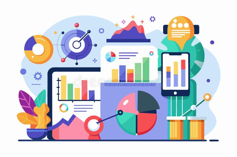 An Illustration Depicting Various Data Trends Visualized through Charts ...