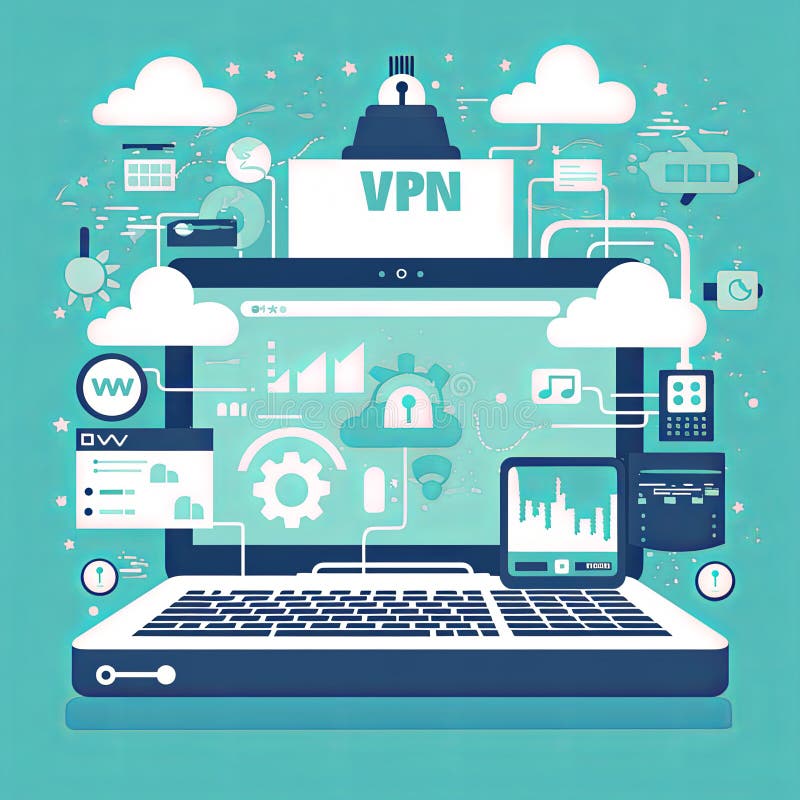 VPN Concept Illustration with Digital Security and Cloud Technology ...
