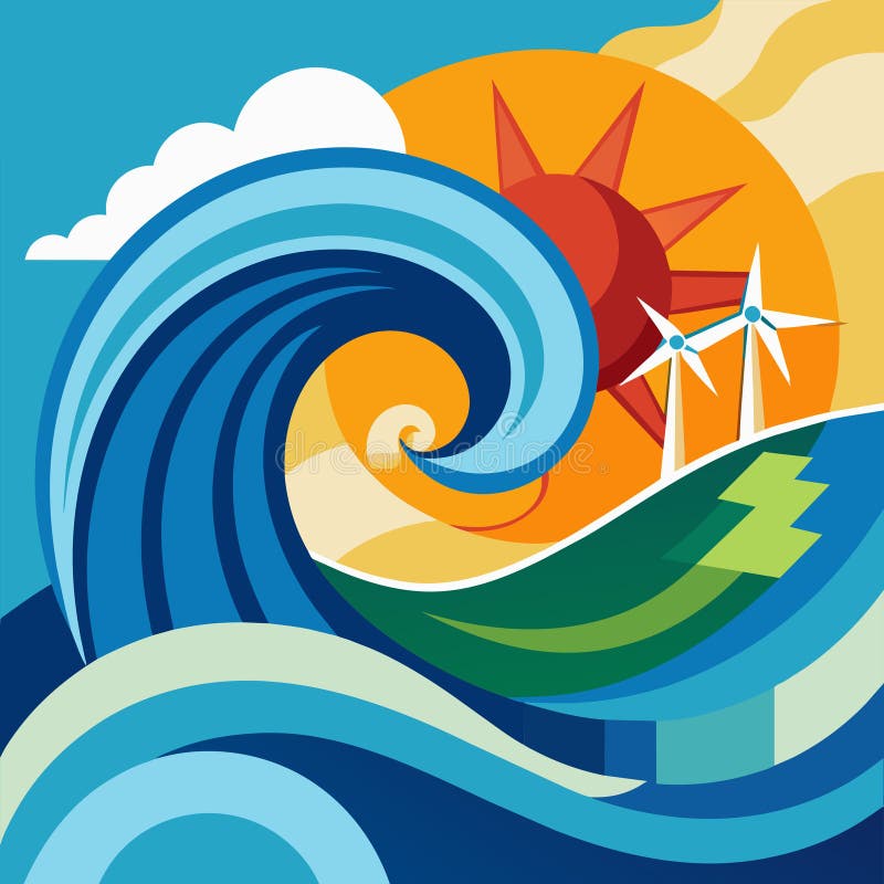 An Illustration Depicting a Wave Pattern Symbolizing Renewable Energy ...