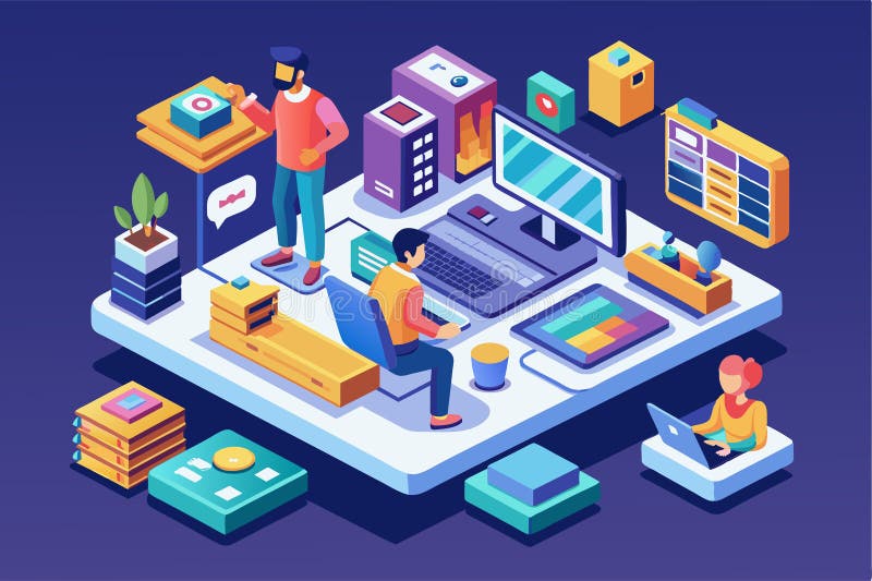 Illustration Depicting Website Designers Working on Projects in an ...