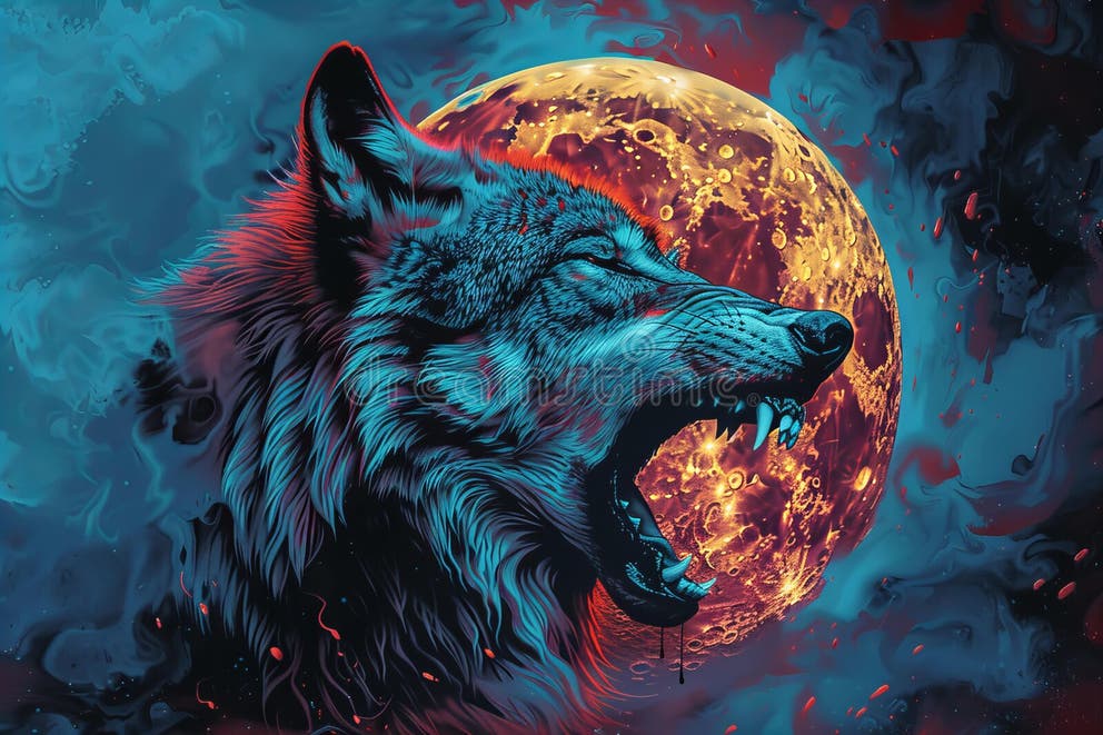 Depicting a Wolf Howling in Front of the Moon, High Quality, High ...