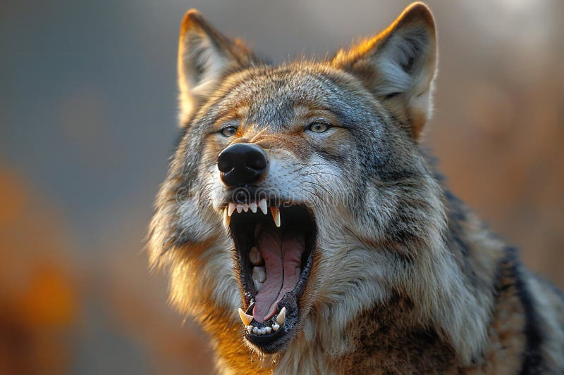 Depicting a Wolf Yawning and Teeth in View, High Quality, High ...