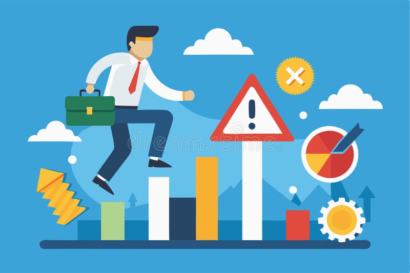 The Illustration Depicts a Businessman Evaluating Risks through Graphs ...