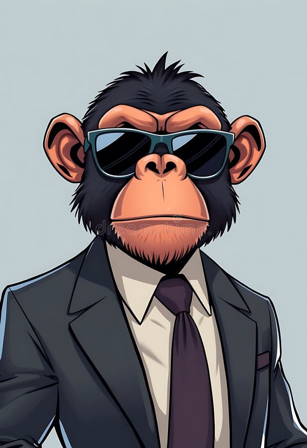 Cool Chimpanzee Wearing Sunglasses Formal Suit Illustration Stock ...