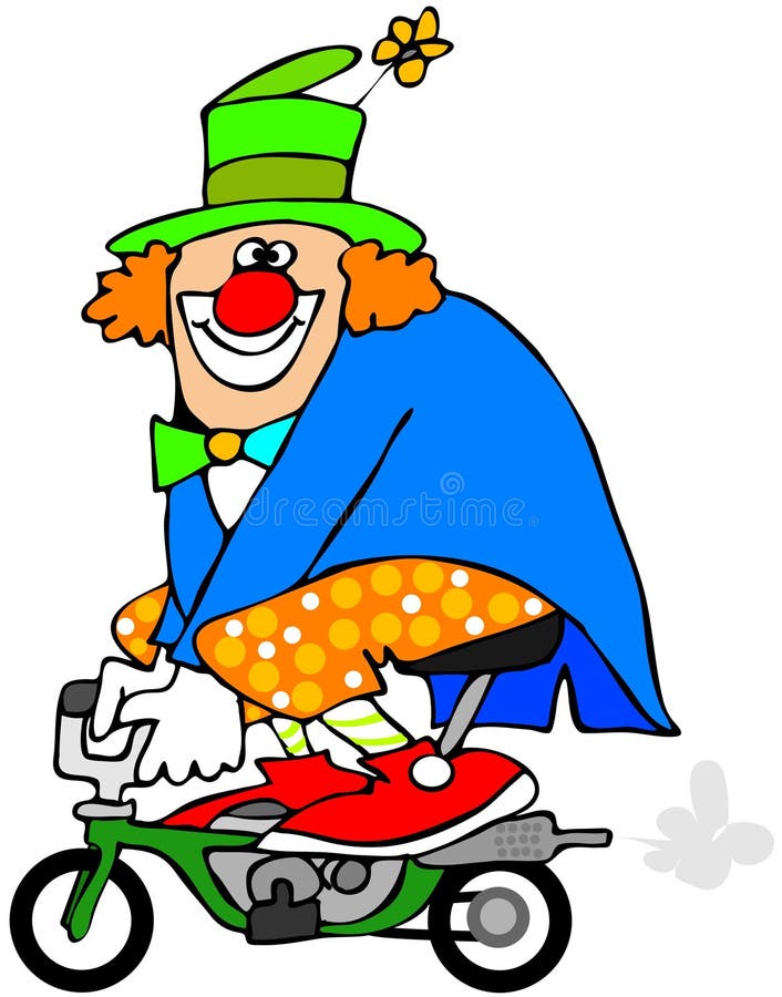 Clown on a mini bike stock illustration. Illustration of costume - 30059977