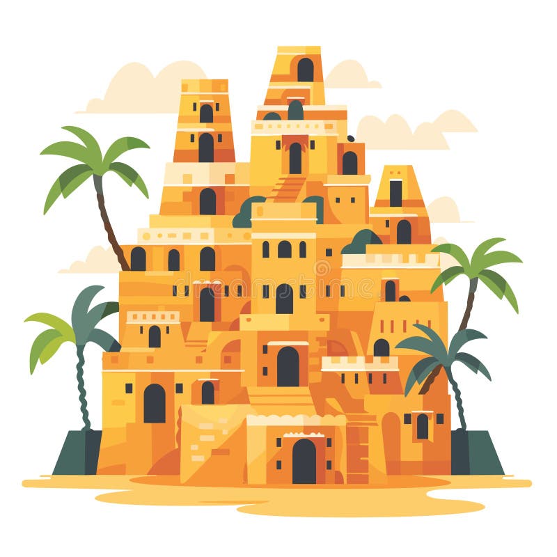 Illustration Depicts Complex Ancient Ziggurat Structure Set Middle ...