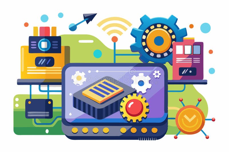 The Illustration Depicts Customizable Firmware with Gears, Chips, and ...