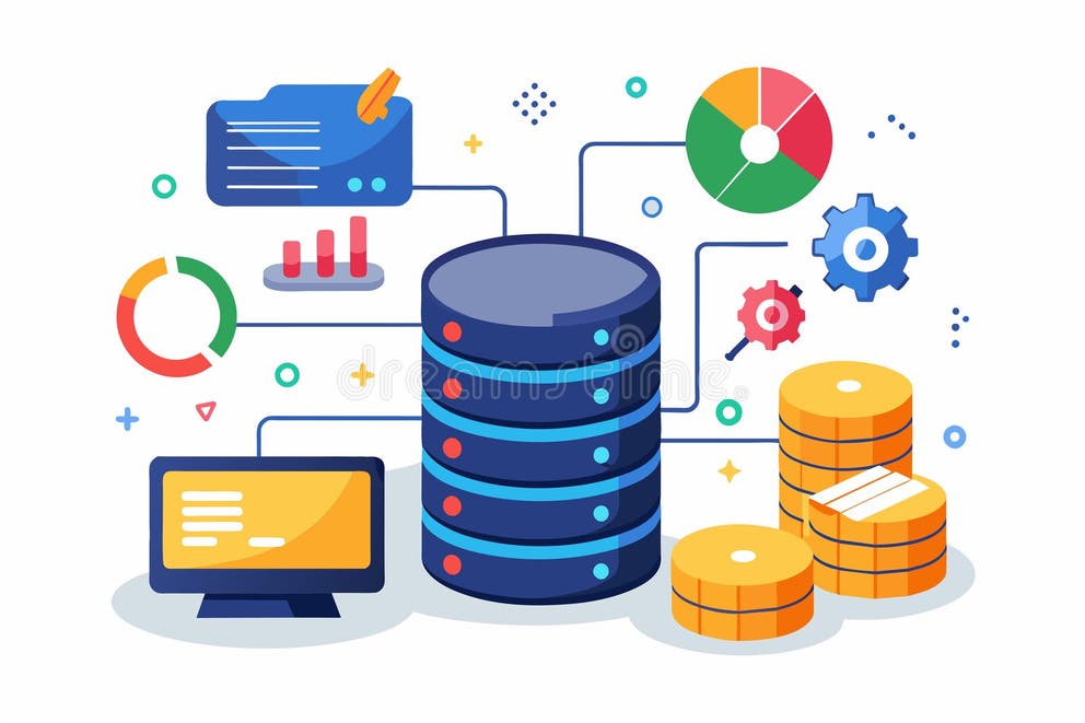This Illustration Depicts Database Storage Analysis with Charts, Graphs ...