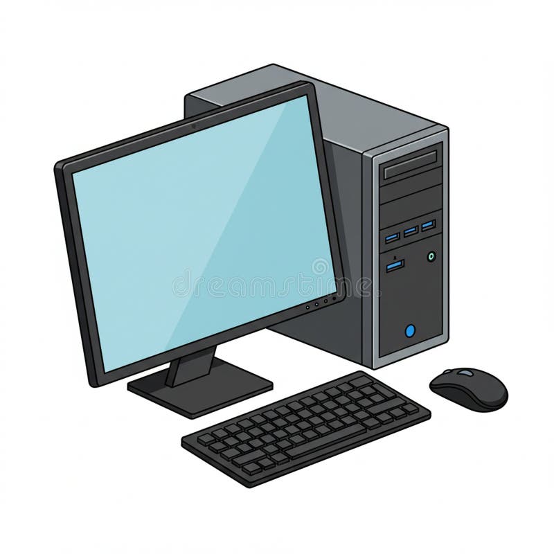 An Illustration Depicts a Desktop Computer Setup. it Includes a Black ...