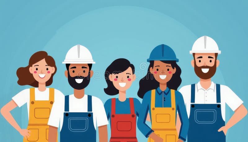 This Illustration Depicts a Diverse Group of Five Workers Representing ...