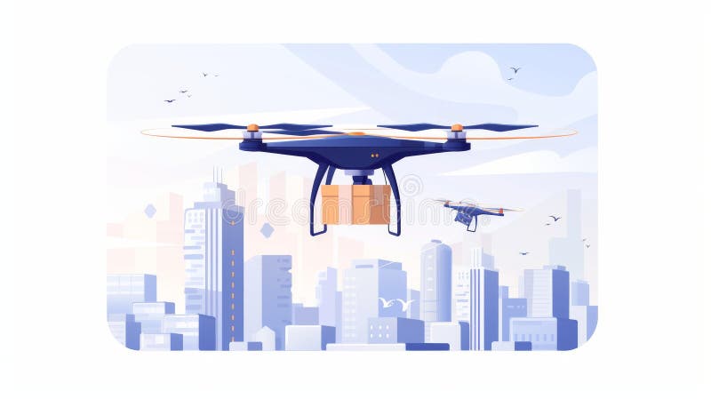 Urban Drone Delivery System Stock Illustration - Illustration of drone ...