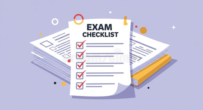 Illustration Depicts an "Exam Checklist" Document Featuring Checked Items, Stock Illustration ...