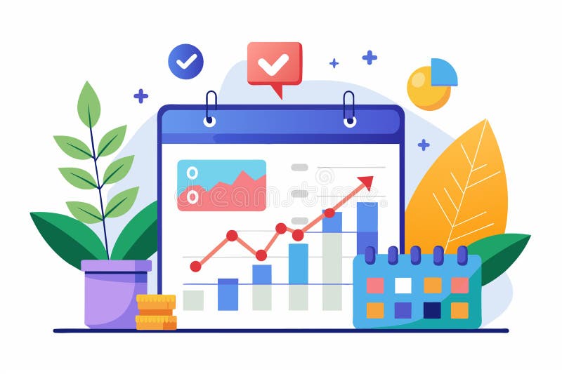 This Illustration Depicts Growth Data Analysis Alongside a Calendar ...