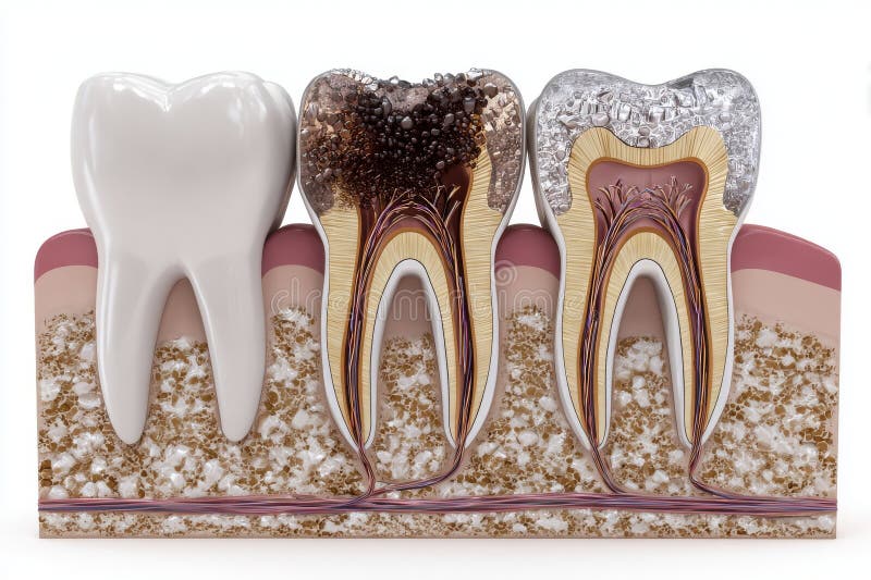 The Illustration Depicts Human Teeth in 3D with Cutaway Sections ...