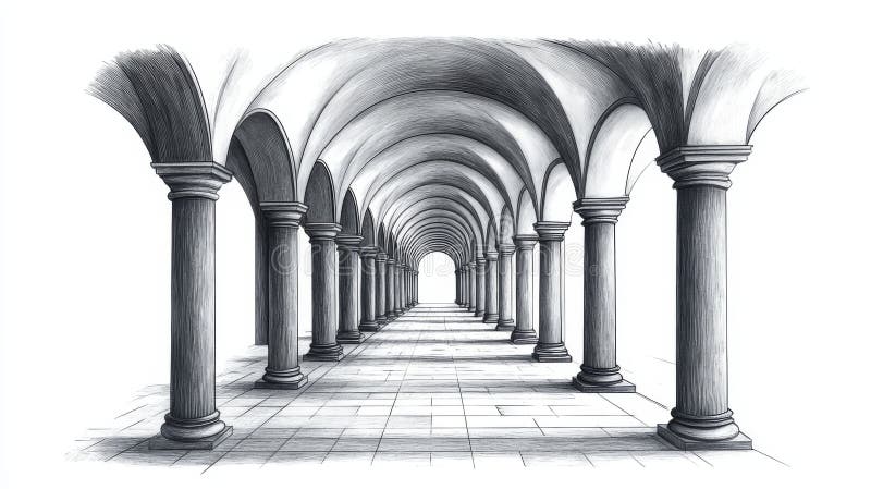 The Illustration Depicts a Linear Perspective Drawing of a Corridor ...