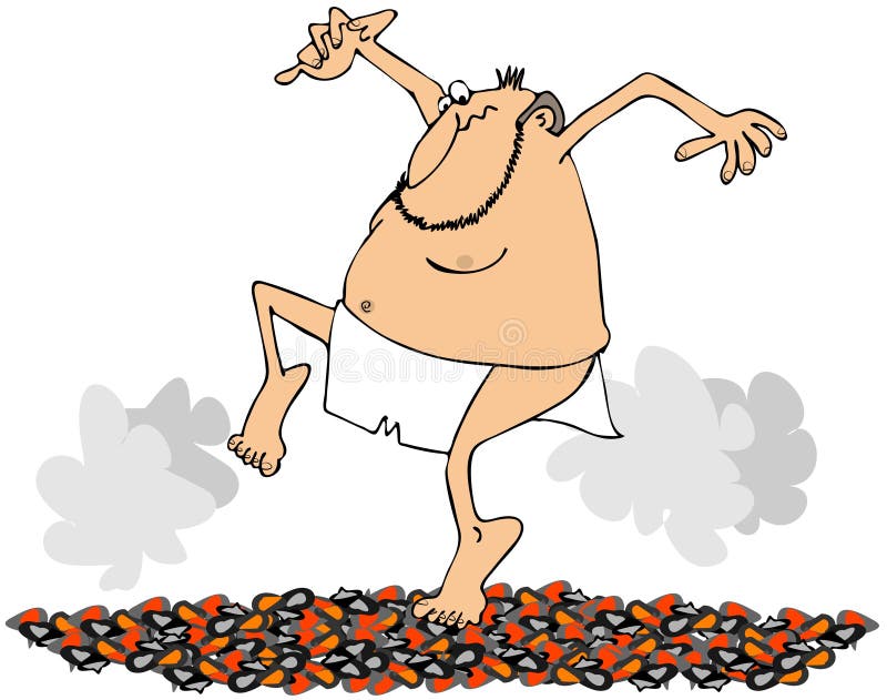 Man walking on hot coals stock illustration. Illustration of male ...