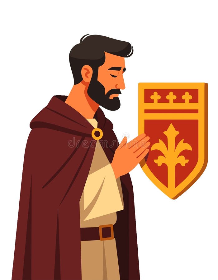 Medieval Knight Praying Shield Illustration Religious Faith Vector ...