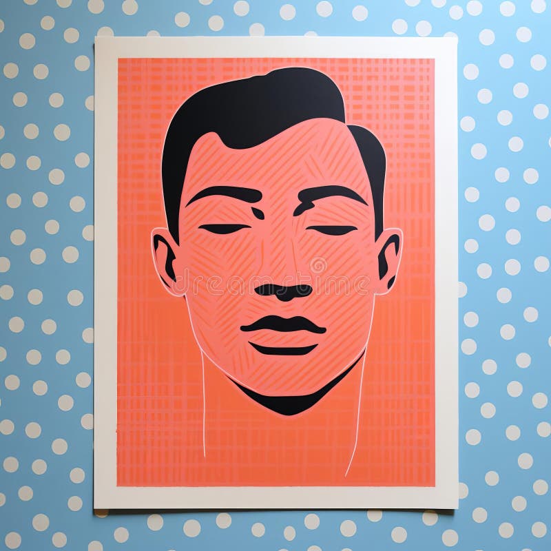 Minimalist Screenprint Illustration of a Male Figure Riso Print Stock ...