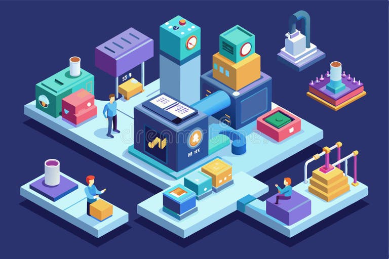 The Illustration Depicts a Modern Manufacturing Process with Various ...