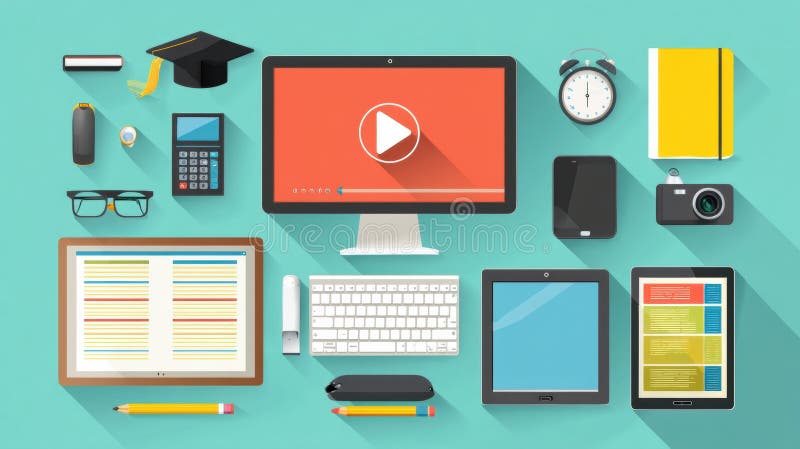 Online Education Workspace stock illustration. Illustration of computer ...