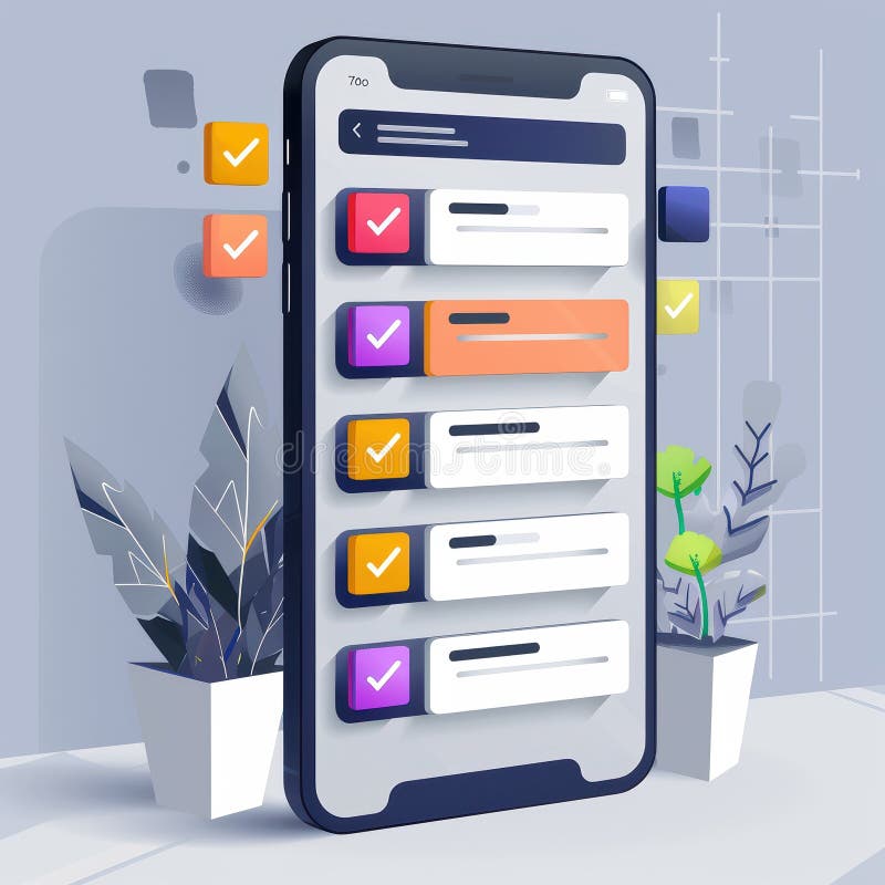 Modern Smartphone User Interface with Task List and Notification Icons ...