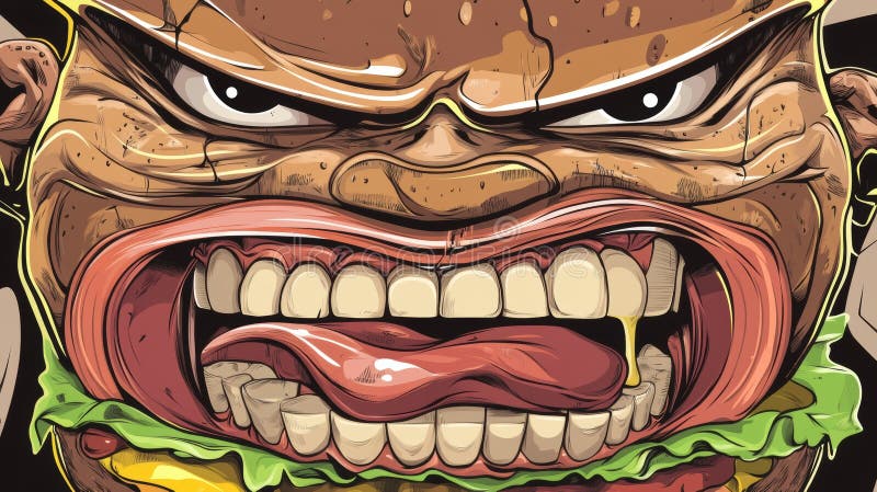 Angry Burger Face stock illustration. Illustration of sandwich - 372925036