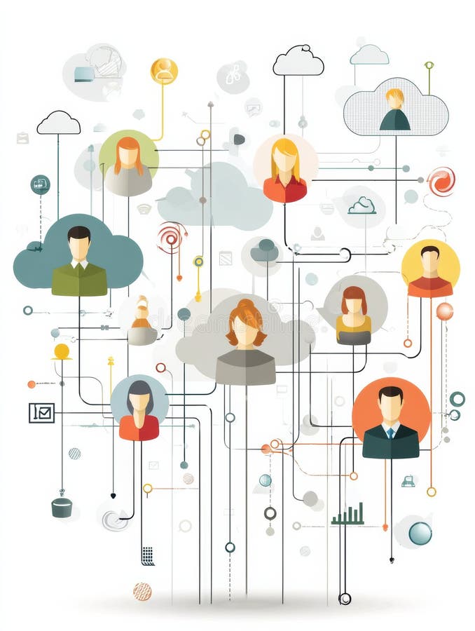 Web of Connected Users and Cloud Icons Representing Digital ...