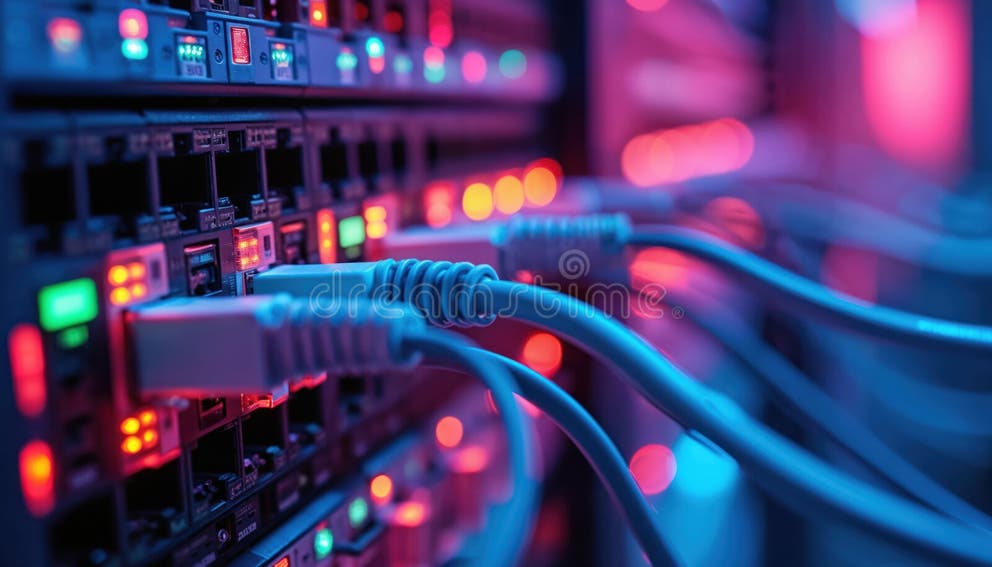 Illustration Depicts Network Data Server with Connected Network Cables ...