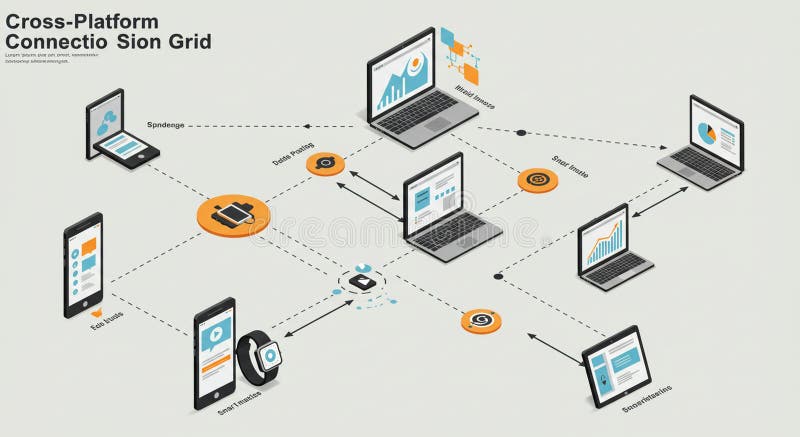 Illustration Depicts a Network of Laptops and Smartphones ...
