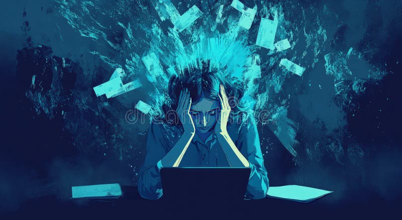 Overwhelmed Person with Laptop Experiencing Information Overload Stock ...