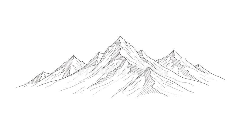 Illustration Depicts a Range of Mountains with Sharp Peaks, Drawn in a ...