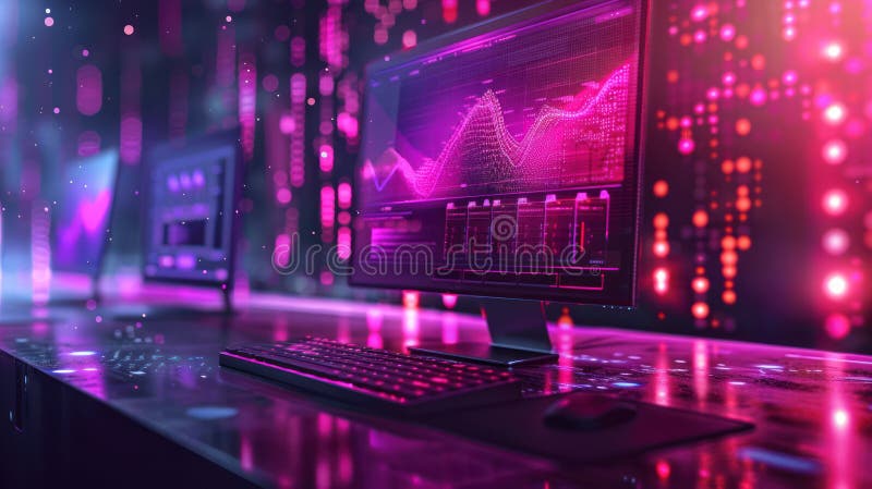 Rising Graphs on Computer Screen: Illustration of Increasing Data ...