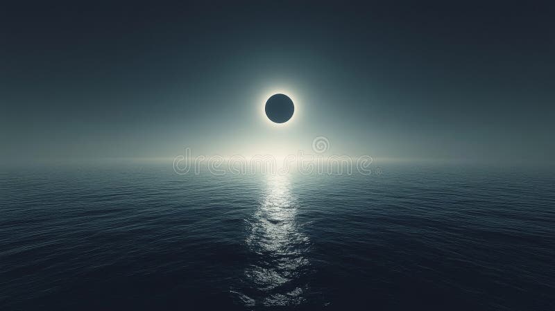 An Illustration Depicts a Serene Ocean Scene during a Solar Eclipse ...