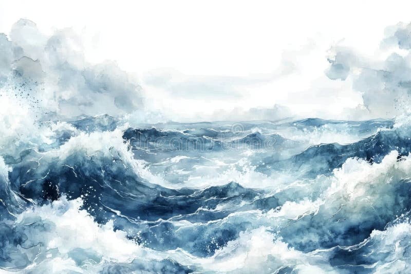 This Illustration Depicts a Stormy Sea with White Clouds in the Sky ...