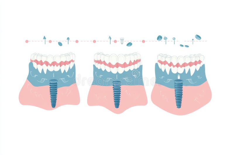 Illustration Depicts the Three Stages of Dental Implant Installation ...