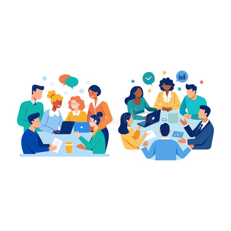Illustration of Diverse Team Collaboration in a Modern Work Meeting ...