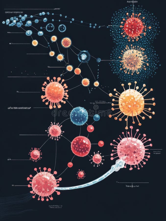 Illustrated Stages of a Virus Lifecycle Including Penetration ...